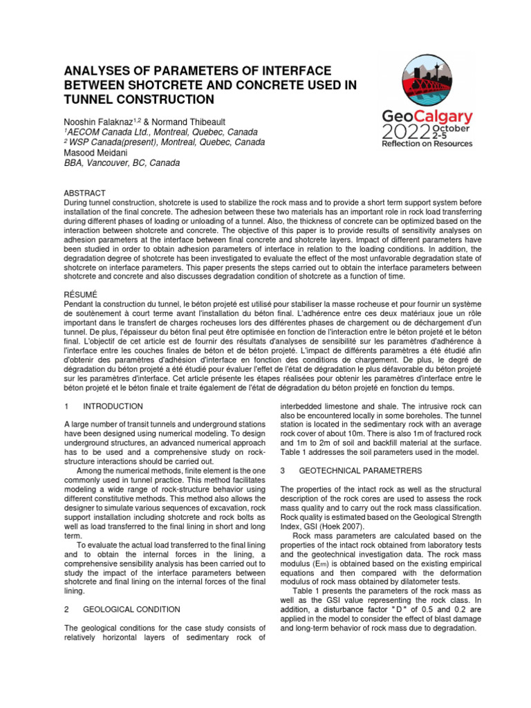 Analyses of Parameters of Interface Between Shotcrete and Concrete Used in Tunnel Construction ...