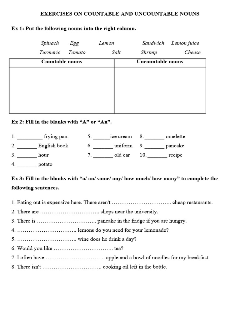 Bai tap ve danh tu Unit 6 | PDF | Pancake | Drink