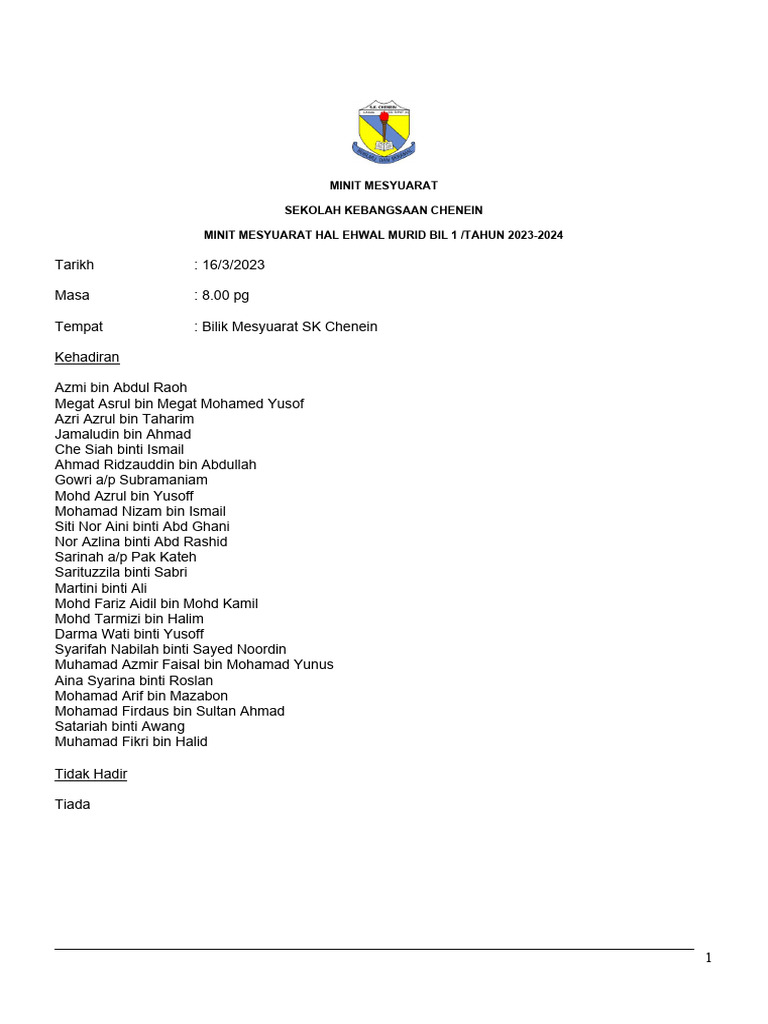 Minit Hem 1 2023-2024 | PDF