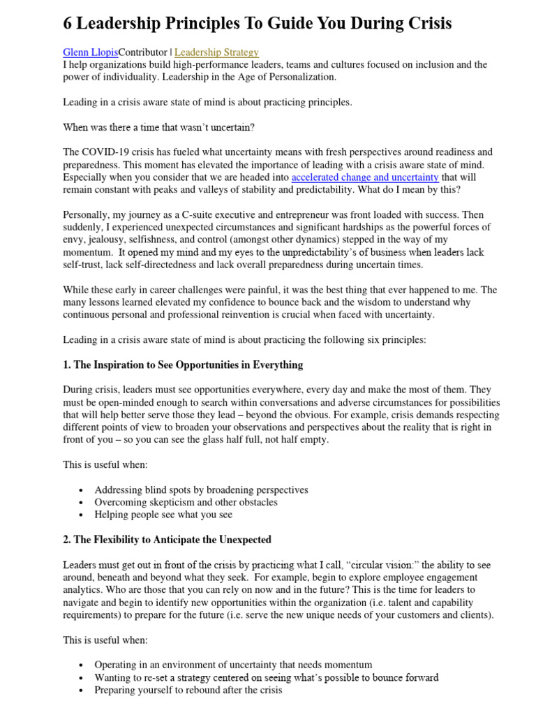 6 Leadership Principles To Guide You During Crisis | PDF ...