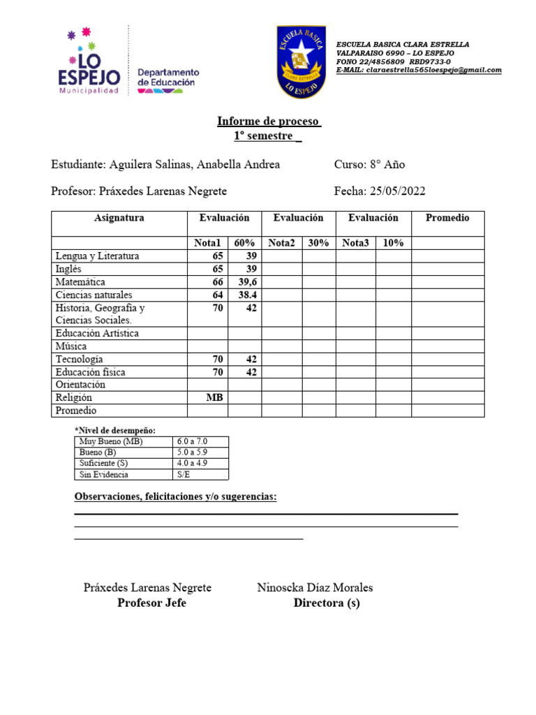 Informe de Notas 8vo | PDF | Maestros | Science