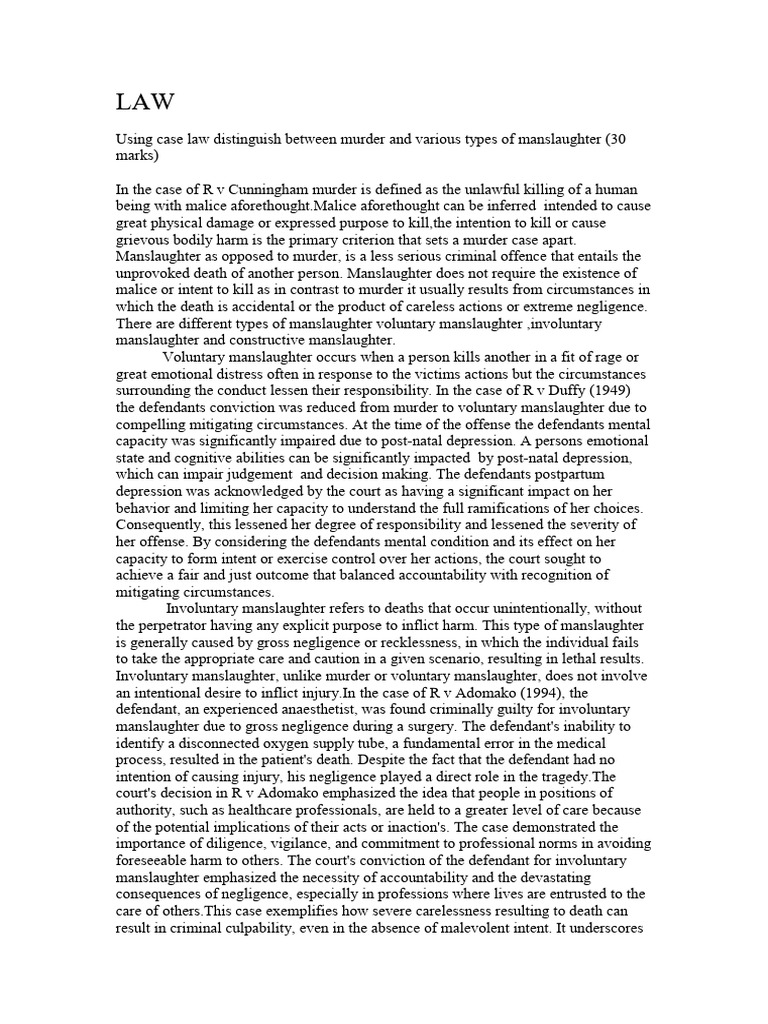 LAW Individual | PDF | Manslaughter | Murder