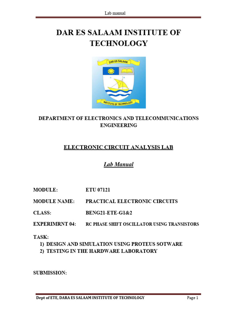 4 RC Phase Shift Oscillator Using Transistors | PDF | Electronic ...
