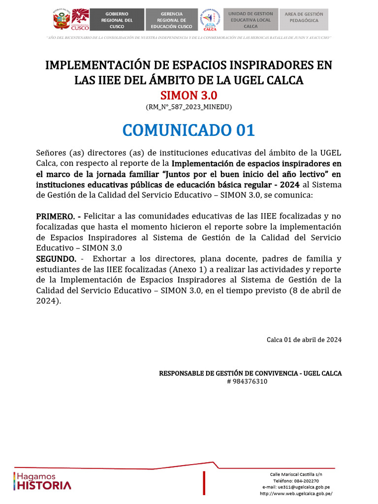 Comunicado 01 - Espacios Inspiradores | PDF