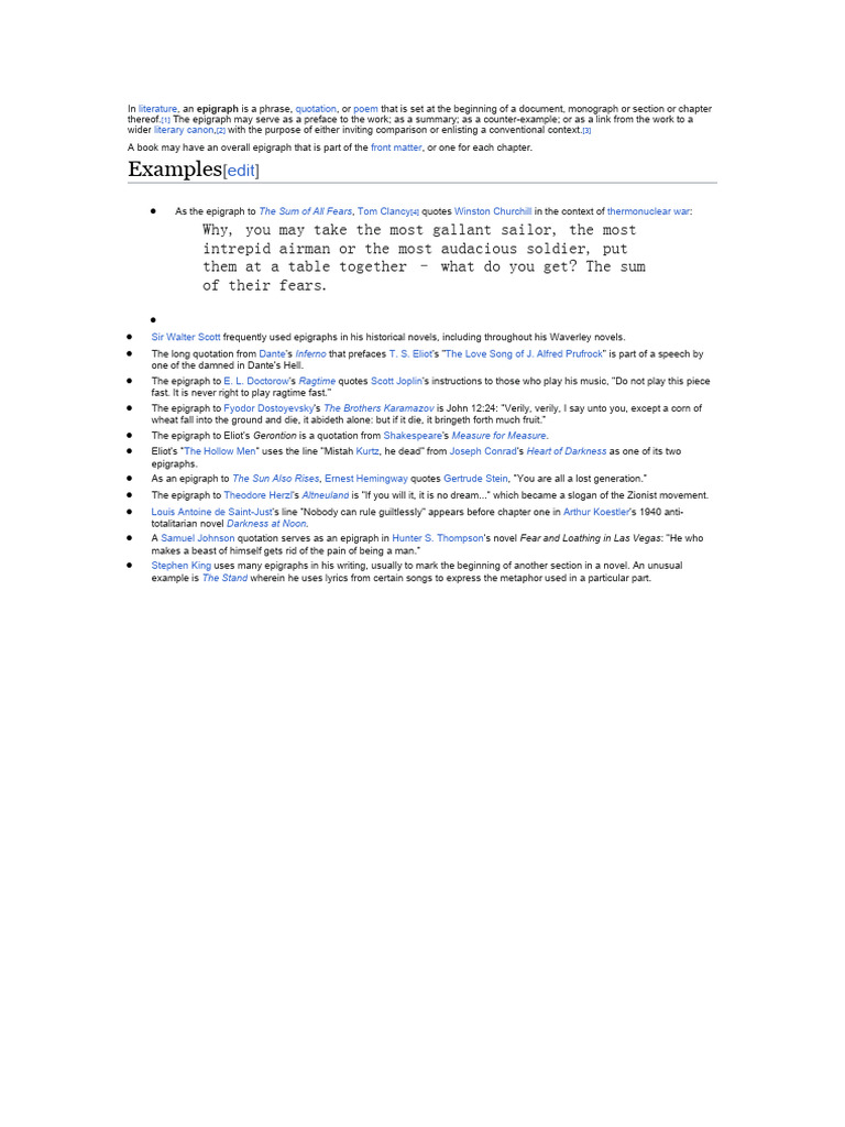 Literary Epigraphs Explained | PDF | T. S. Eliot | Novels