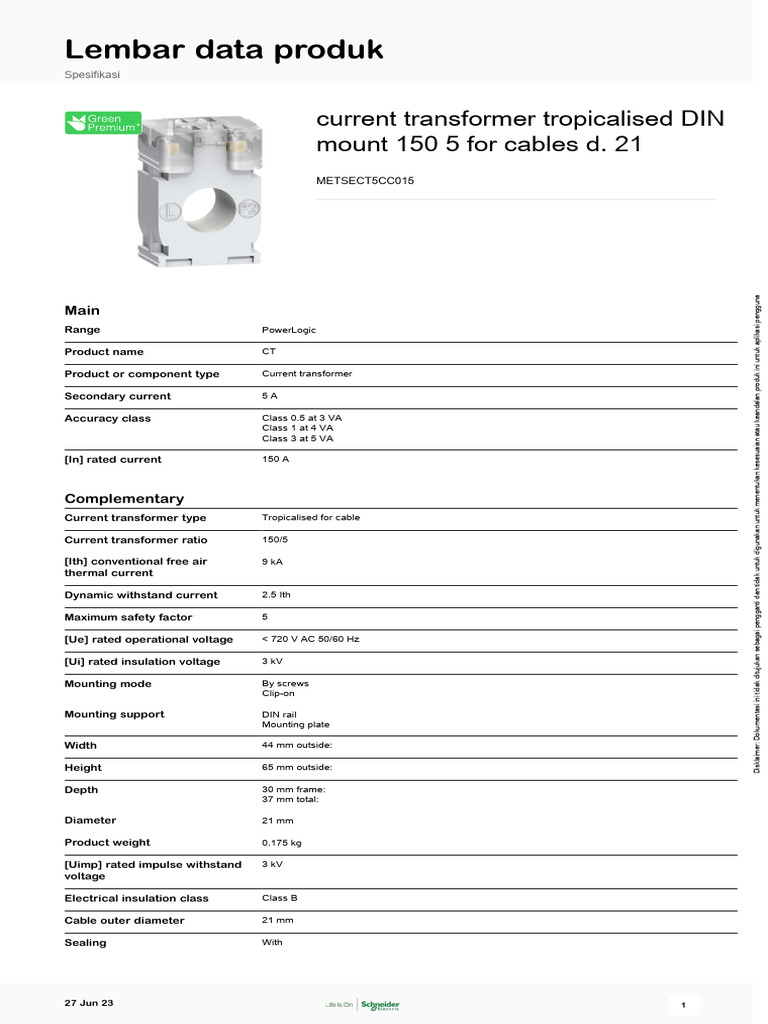 Acti9 iEM3000 - METSECT5CC015 | PDF | Power (Physics) | Components