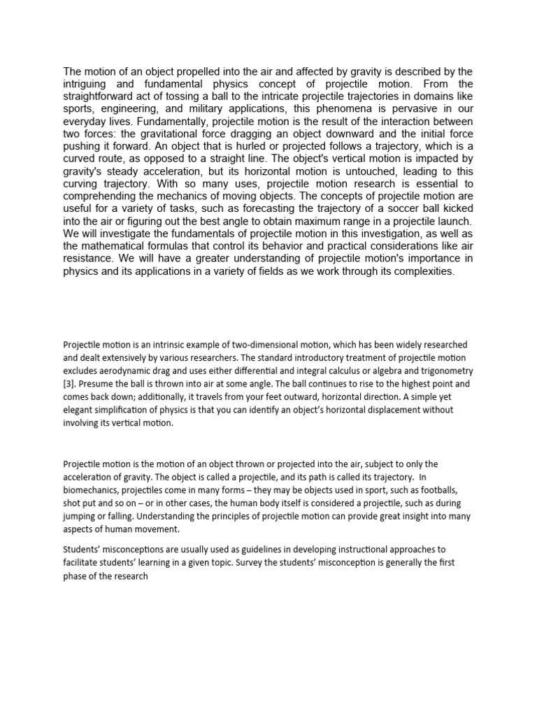 The Motion of An Object Propelled Into The Air and Affected by Gravity ...