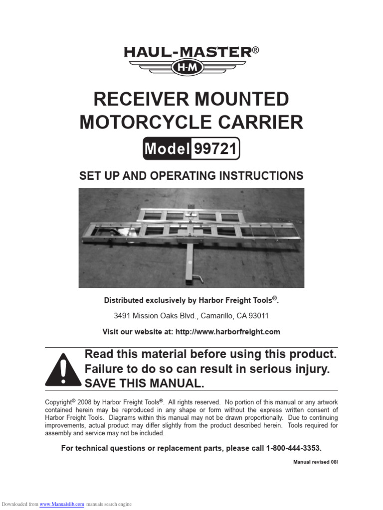 Receiver Mounted Motorcycle Carrier: Set Up and Operating Instructions ...