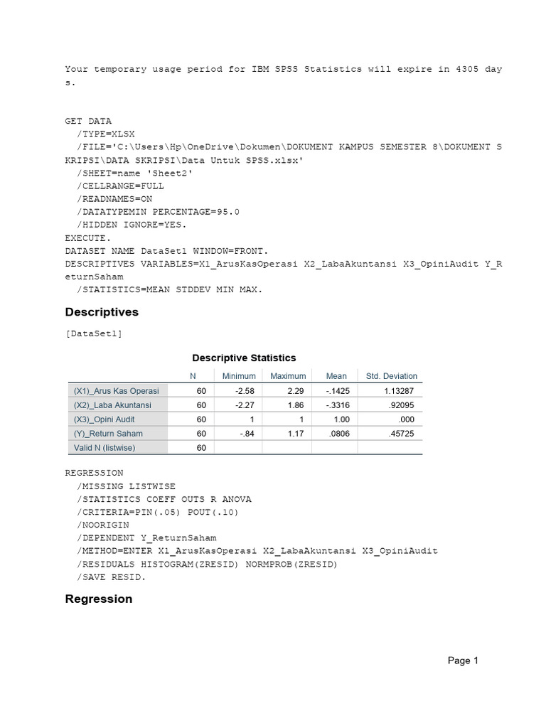 Hasil Olah Data111 Pdf Errors And Residuals Coefficient Of Determination