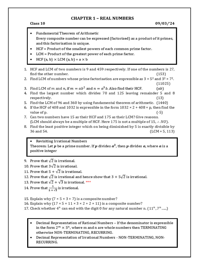 Chapter 1 - REAL NUMBERS | Download Free PDF | Numbers | Factorization
