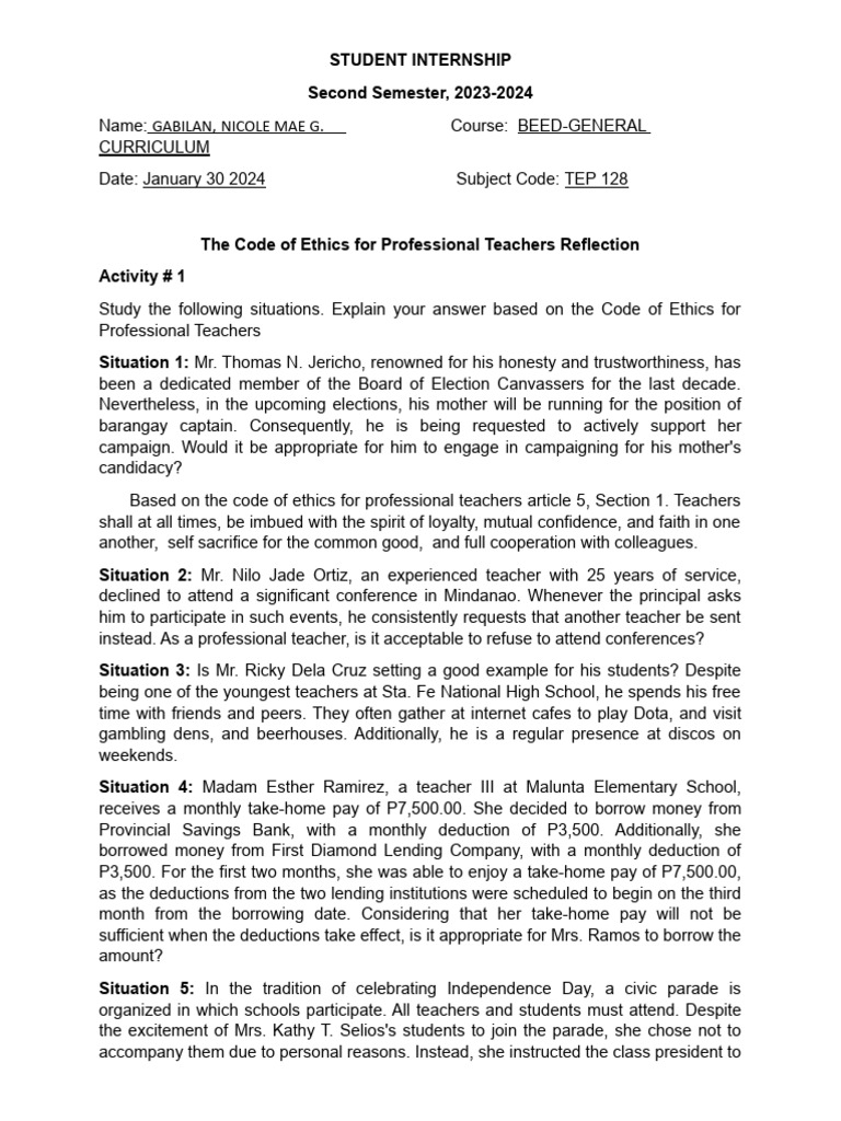 SI CodeOfEthics Activity | PDF