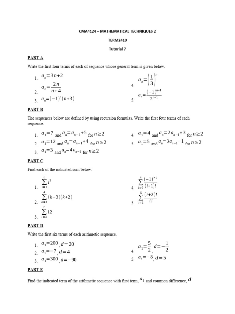 Tutorial 7 | PDF | Sequence | Mathematics Tutorial 7 | PDF | Sequence | Mathematics