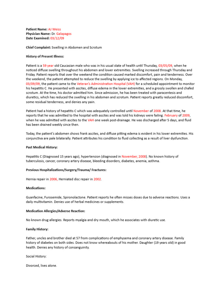 SOAP Note 5 | PDF | Edema | Patient