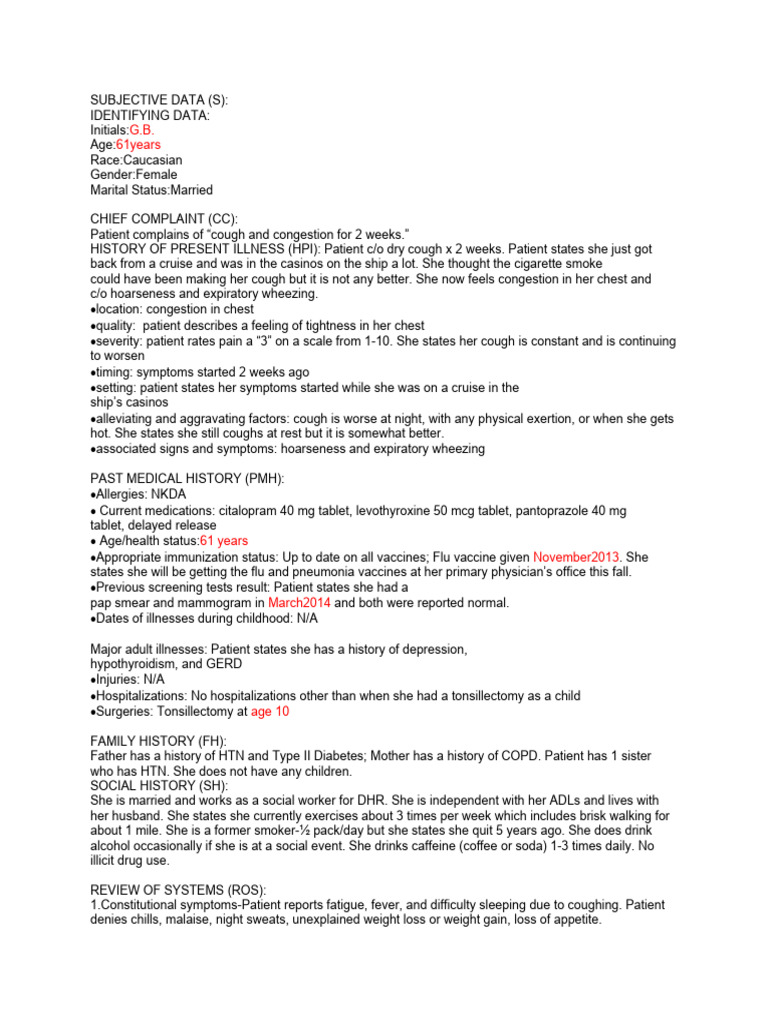 SOAP Note 6 | Download Free PDF | Cough | Gastroesophageal Reflux Disease