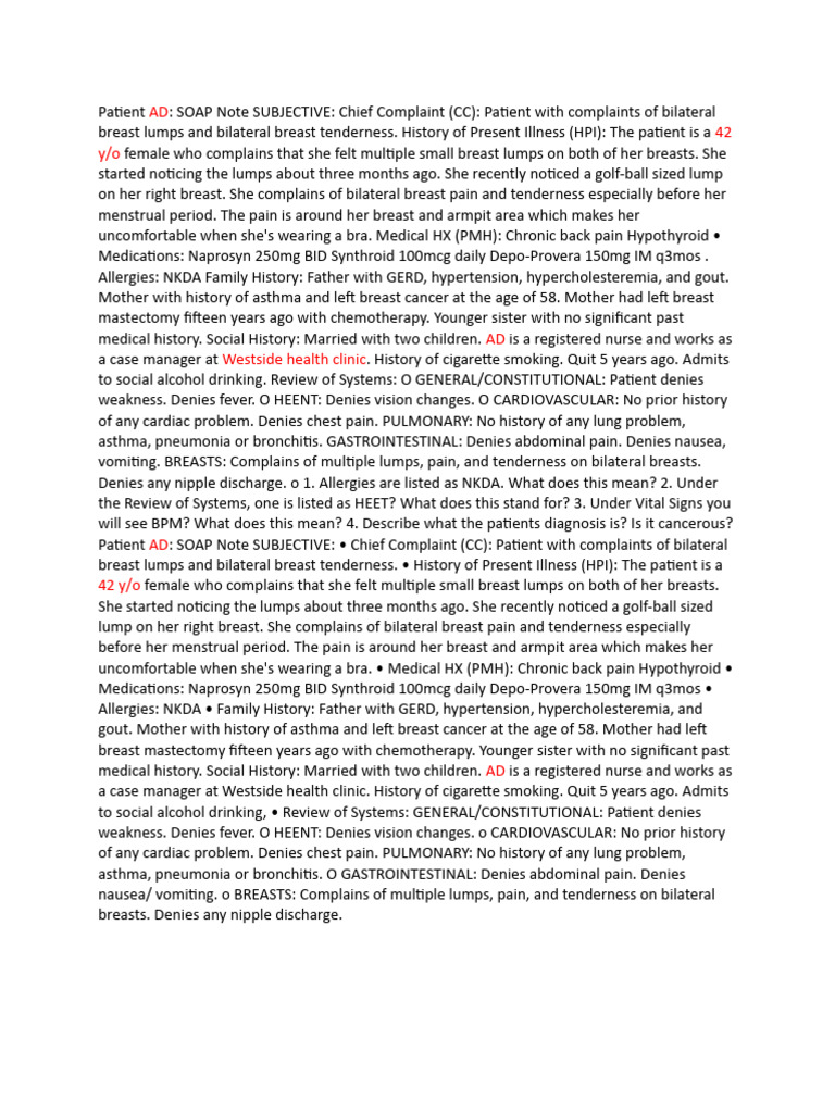 SOAP Note 2 - Breast CA | PDF | Breast Cancer | Respiratory Diseases