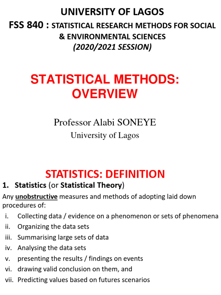 FSS 840 - Lecture2 - Stats Overview - Soneye - Sept2021 | PDF | Statistics | Pie Chart