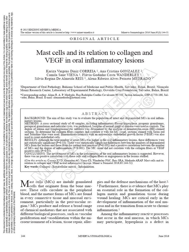 Mast Cells and Its Relation To Collagen and VEGF in Oral Inflammatory Lesions | PDF | Wound ...