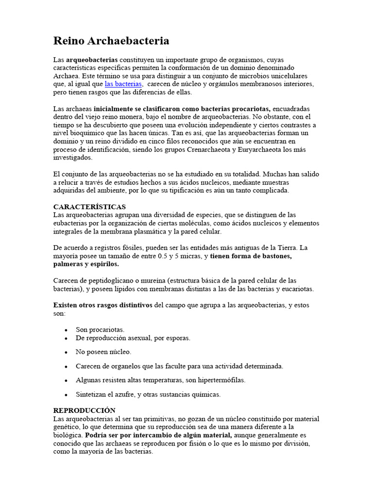 Reino Archaebacteria | PDF | Archaea | Las bacterias