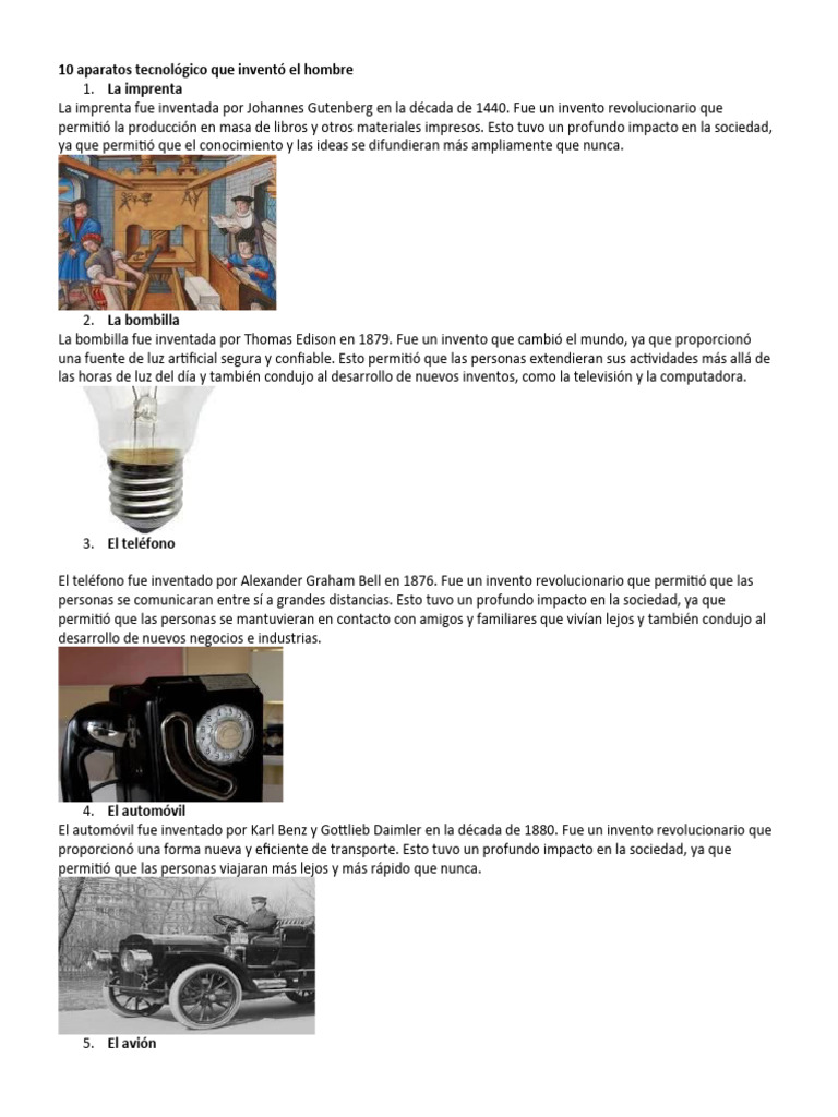 10 Aparatos Tecnológico Que Inventó El Hombre | PDF | Inteligencia ...