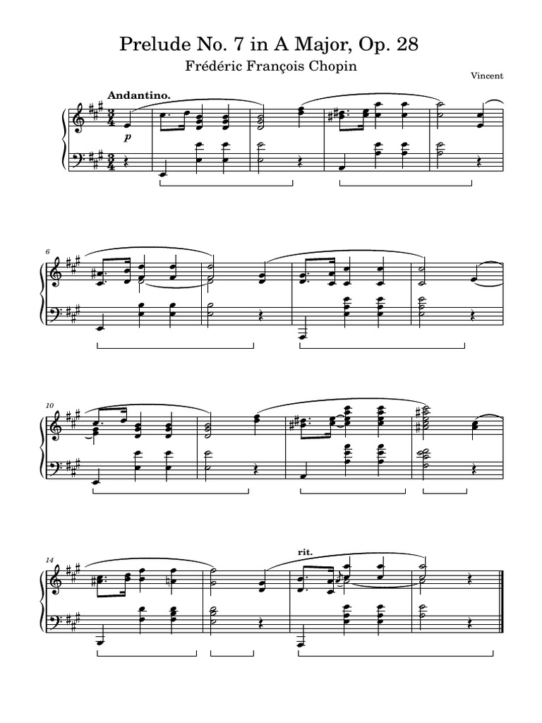 Chopin - Prelude No. 7 in A Major Op. 28 | PDF | Frédéric Chopin | Musical Compositions