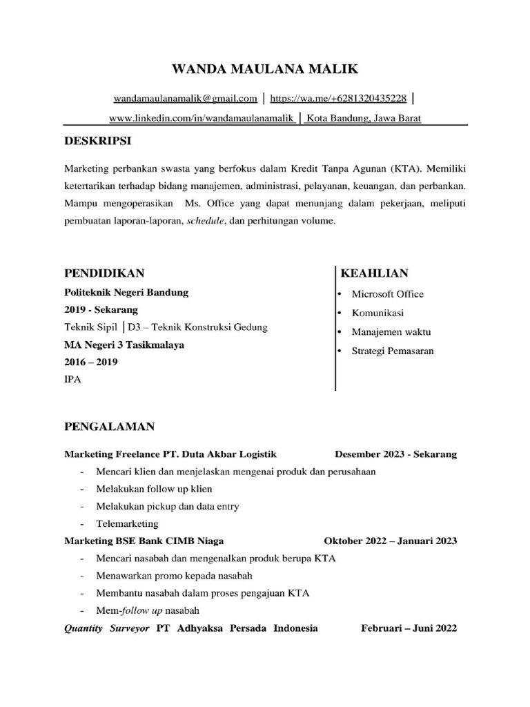 CV_WANDA MAULANA MALIK | PDF
