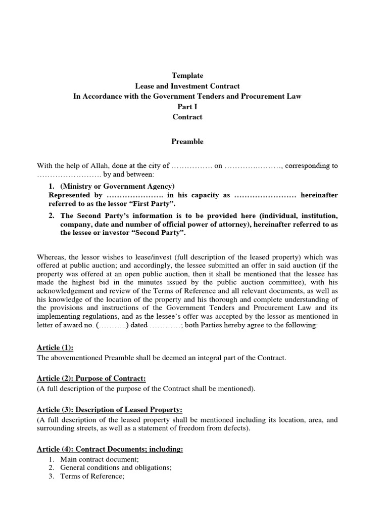 Lease and Investment Contract Template | PDF | Lease | Renting