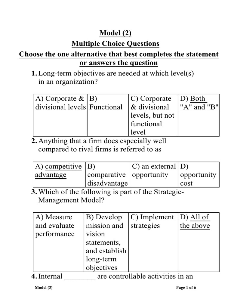 Model Answer | PDF | Strategic Management | Business