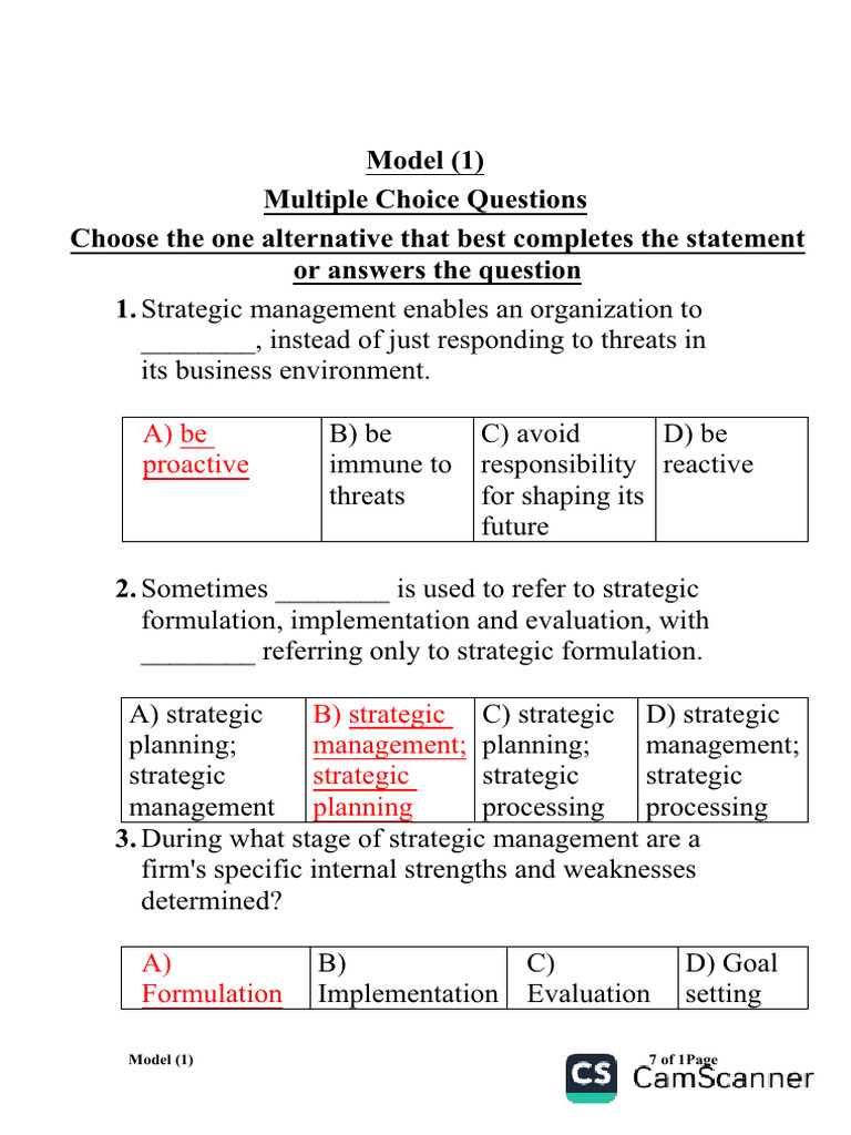 Model Answer (1) - 1 | PDF | Strategic Management | Business