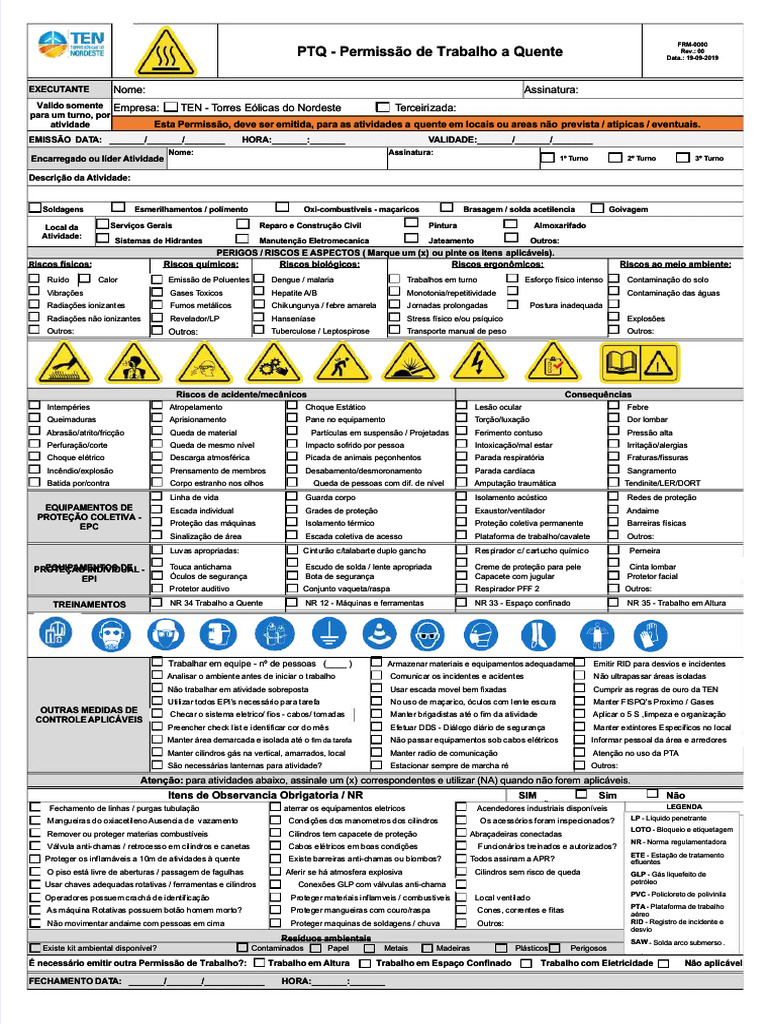 PTQ Permissao de Trabalho A Quente | PDF