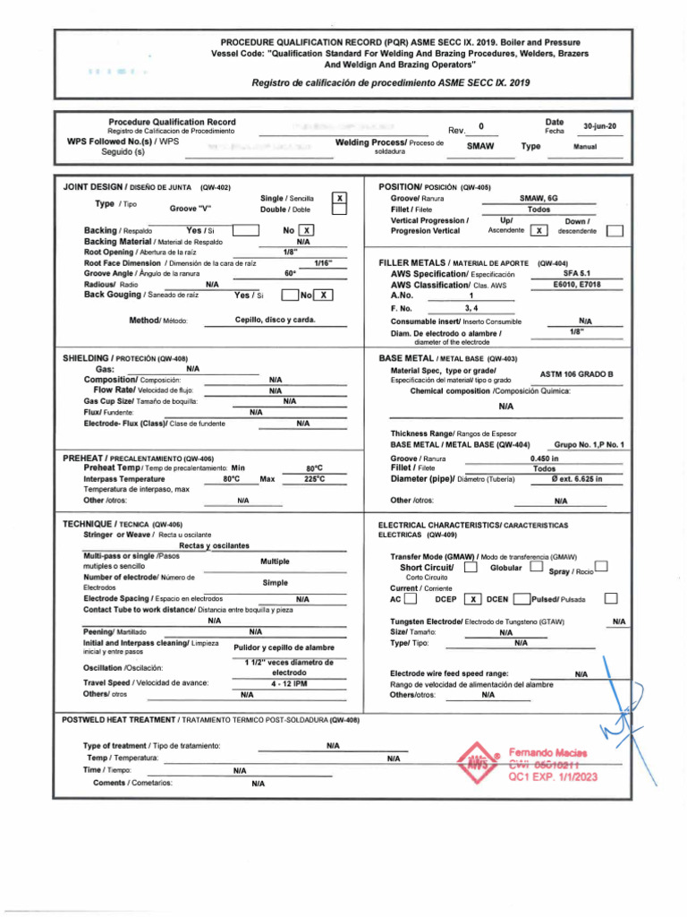 PQR ASME IX | PDF | Ingenieria Eléctrica | Sustancias químicas