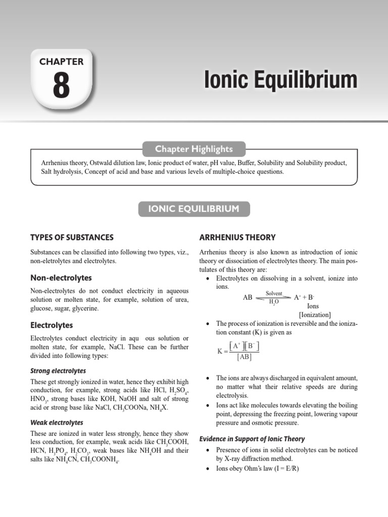 8A. Ionic Equilibrium-1 | PDF | Ph | Electrolyte