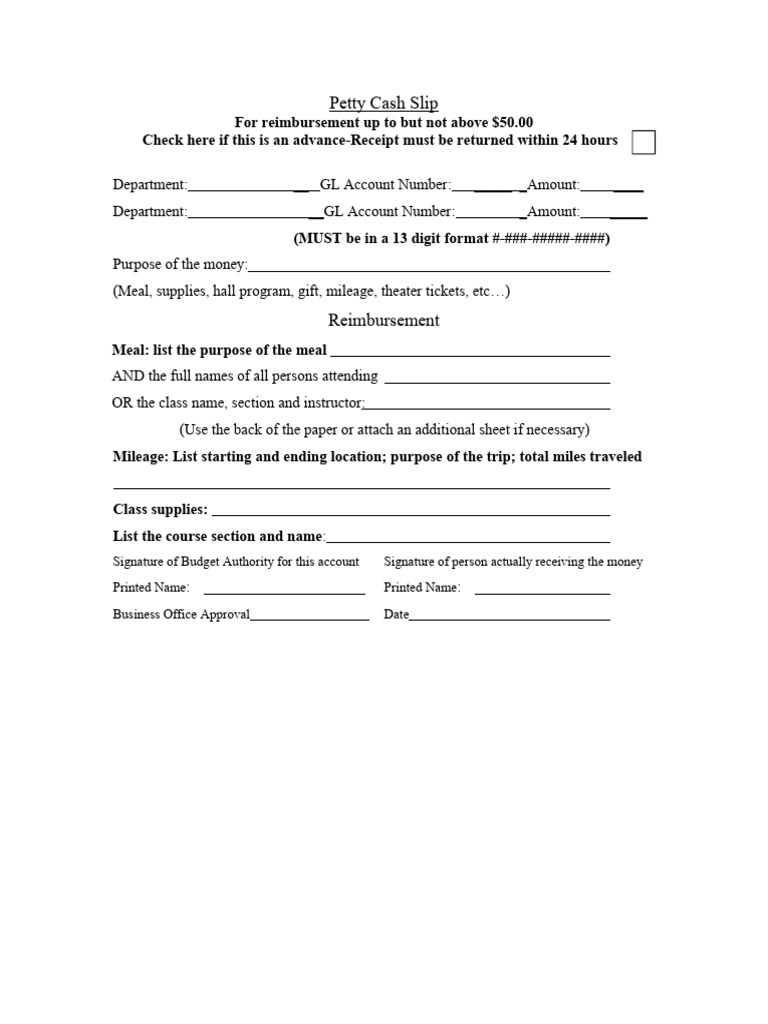 Free Printable Cash Slip Format | PDF