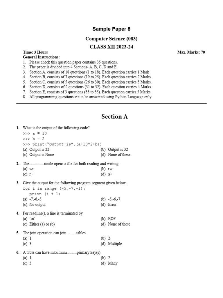 12 - CS - SET 08 - QP (1) | PDF | Parameter (Computer Programming ... 12 - CS - SET 08 - QP (1) | PDF | Parameter (Computer Programming ...