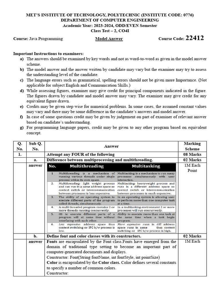 Java Programming Model Answers | PDF | Class (Computer Programming) | Computer Program