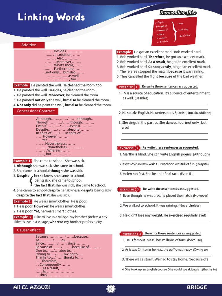 Quiz Quiz Exercises 4 Linking Words2bac | PDF