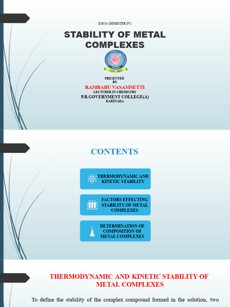 Stability of Metal Complexes | PDF | Coordination Complex | Ligand