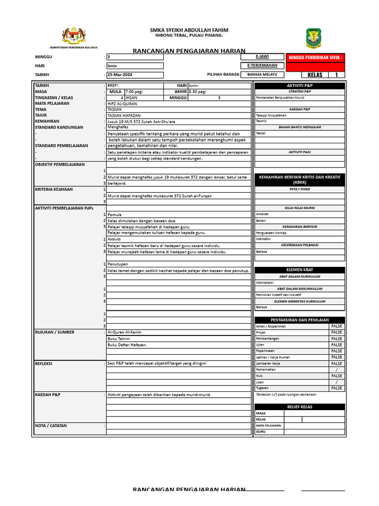 RPH MINGGU 3 - (25 MAC - 29 MAC 2024) - Google Sheets | PDF