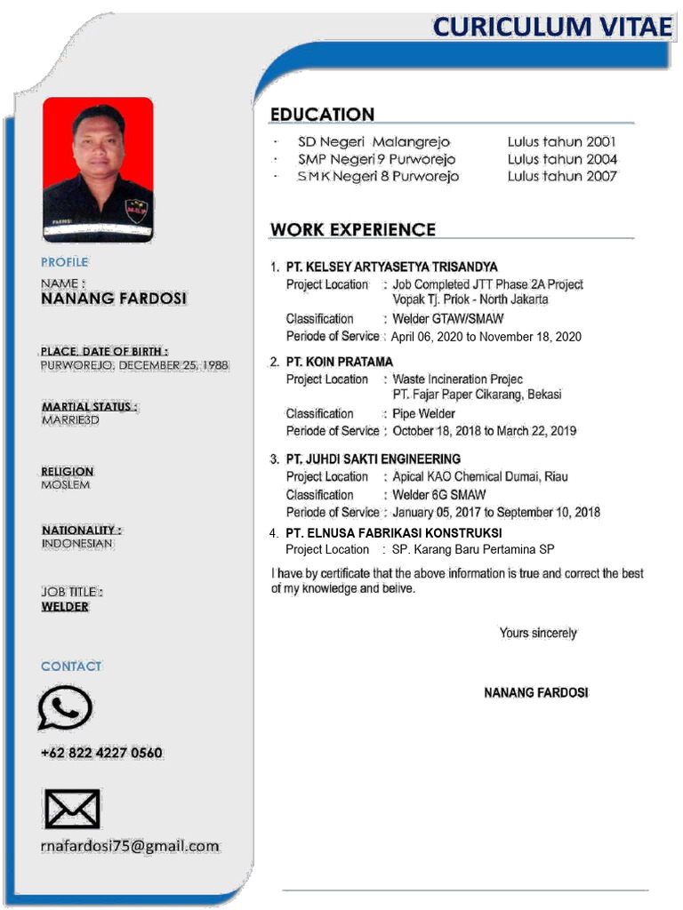 Surat Lamaran Nanang Fardosi (2) (1) Fix | PDF