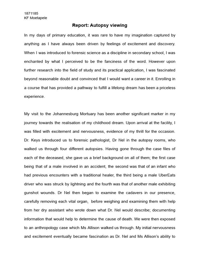 Autopsy Viewing - Keitumetse Moetapele | PDF | Autopsy | Psychology