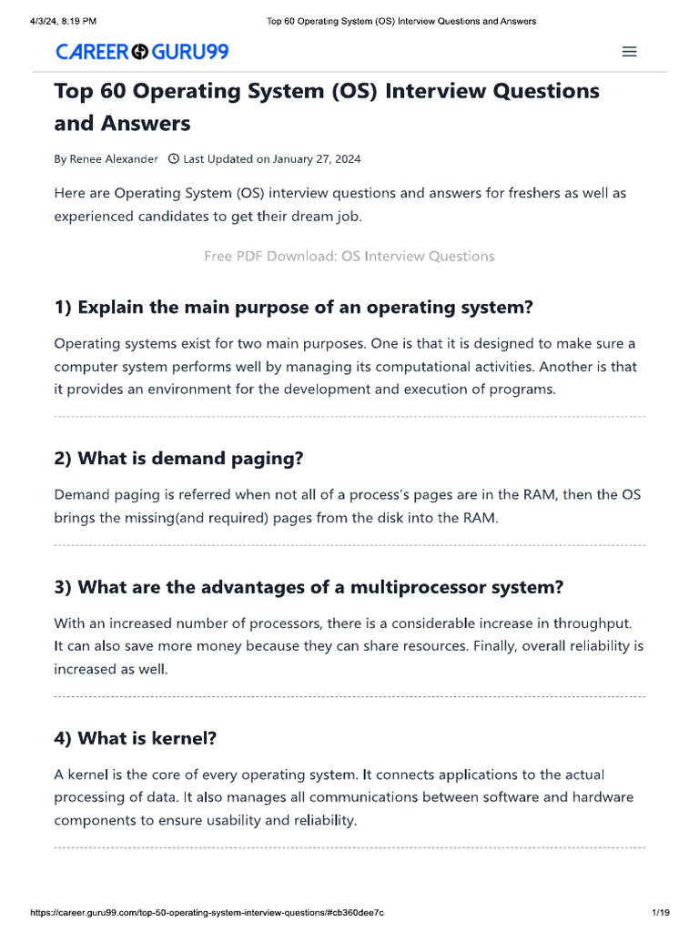 OS Interview Q3 | PDF