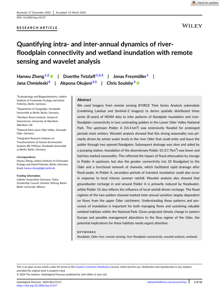 Hydrological Processes - 2024 - Zheng - Quantifying intra‐ and inter‐annual dynamics of river ...