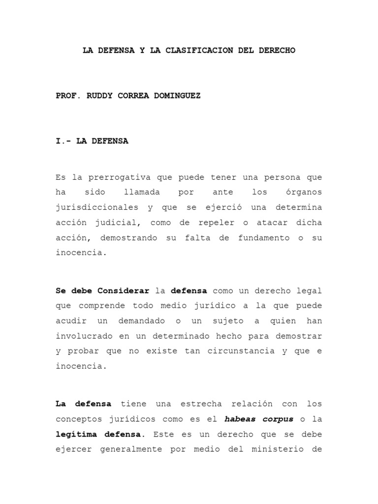 Defensa y Clasificación del Derecho | PDF | Ley procesal | Jurisdicción