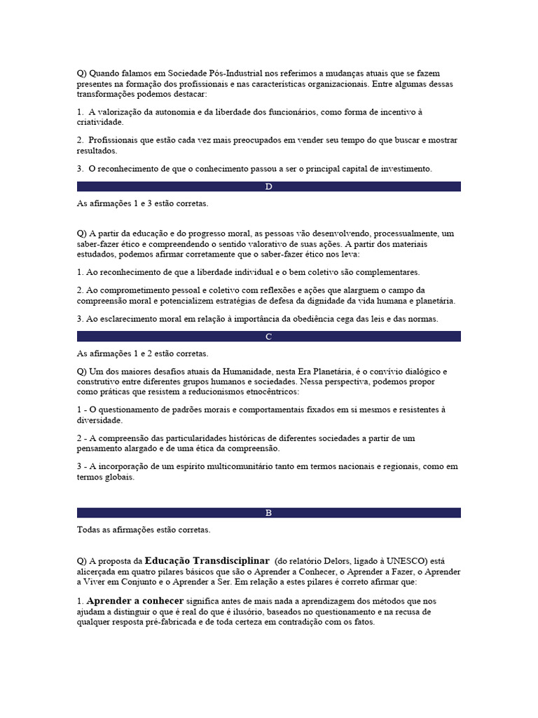 Cultura e Ética - Prova GB Corrigida. | PDF | Aprendizado | Pensamento