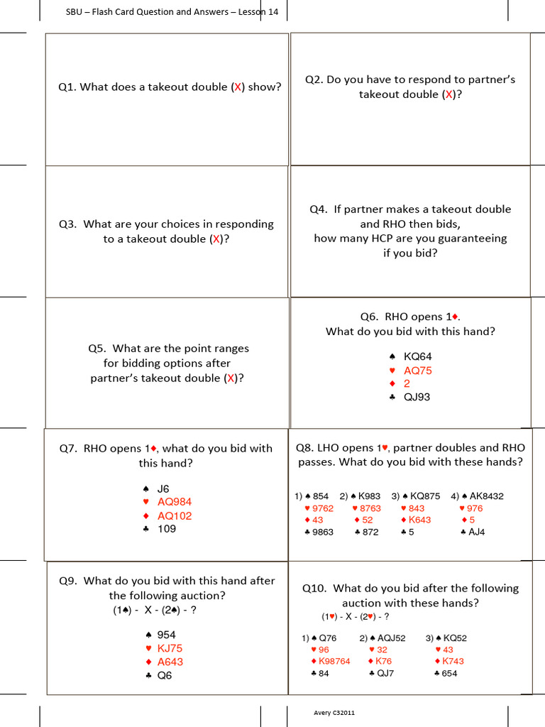 L14 - Flash Card Questions and Answers | PDF | Contract Bridge | Plain ...