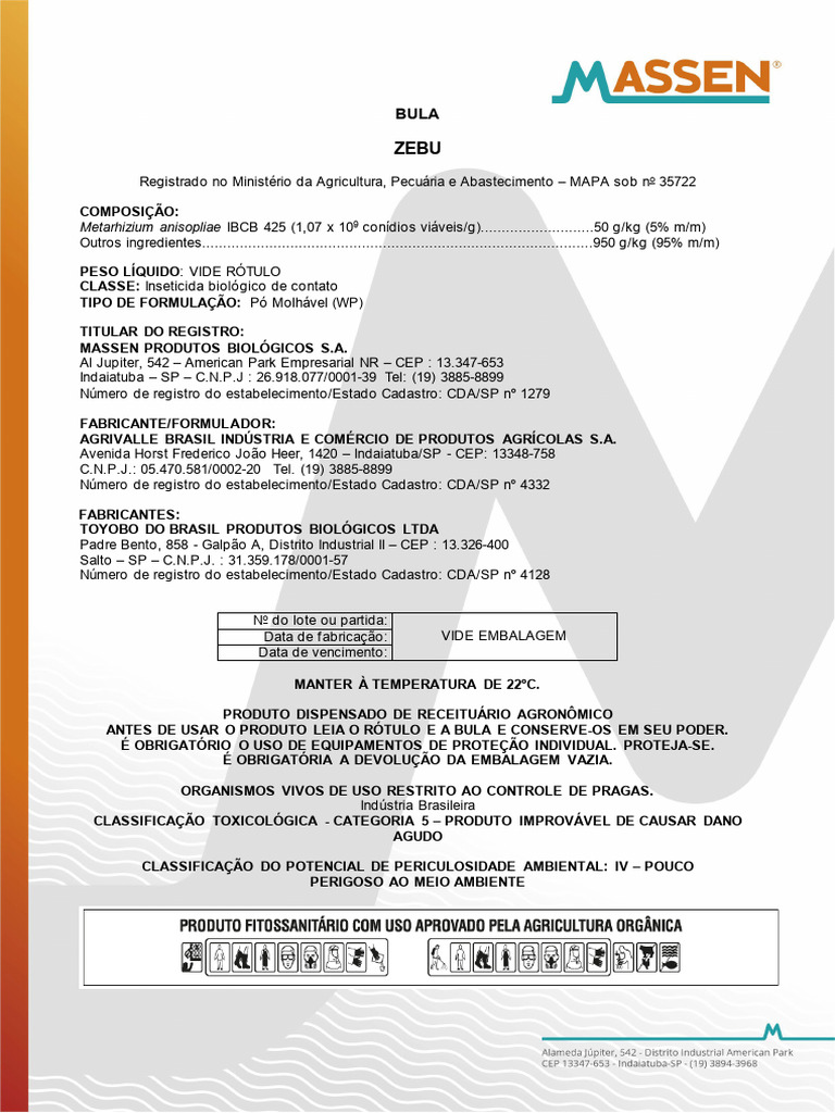 Bula Zebu | PDF | Embalagem e rotulagem | Inseticida
