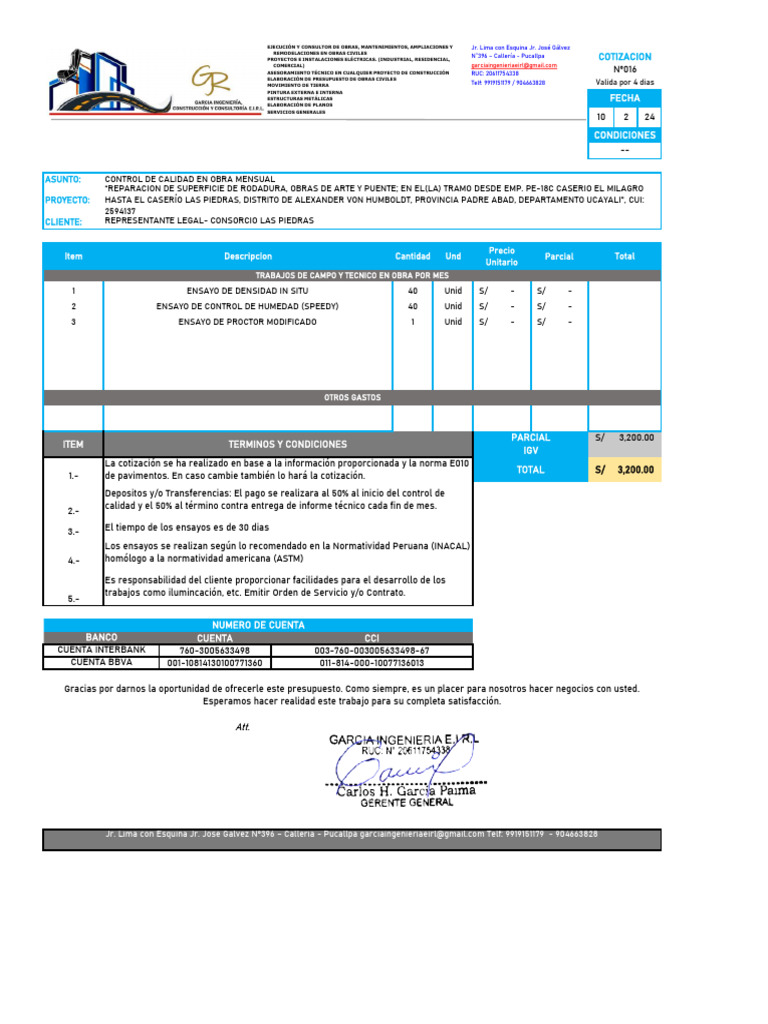 COTIZACION N°016-017 - CONTROL DE CALIDAD KM 83 | PDF