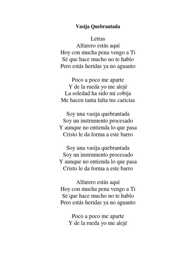 Vasija Quebrantada: Letra y Mensaje | PDF | Religión y espiritualidad ...