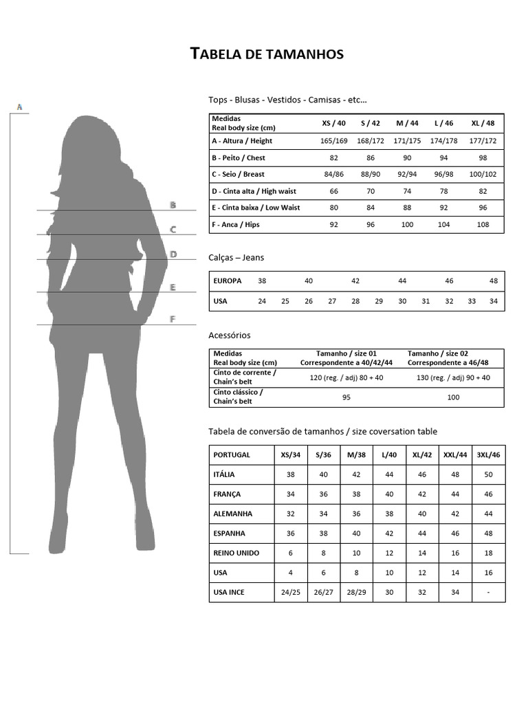 Tabela de Tamanhos NOVA | PDF