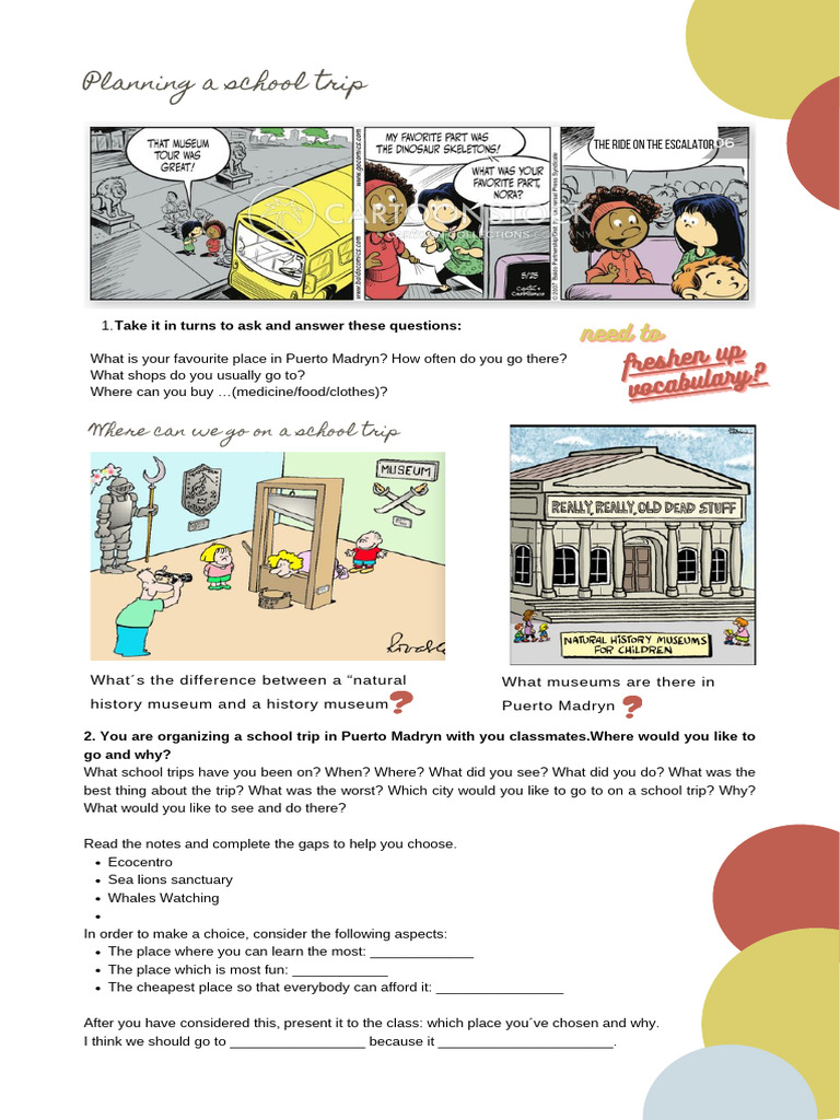 B1 Pet For Schools - Speaking Part 3 School Trips - Sts Wksheet | PDF ...