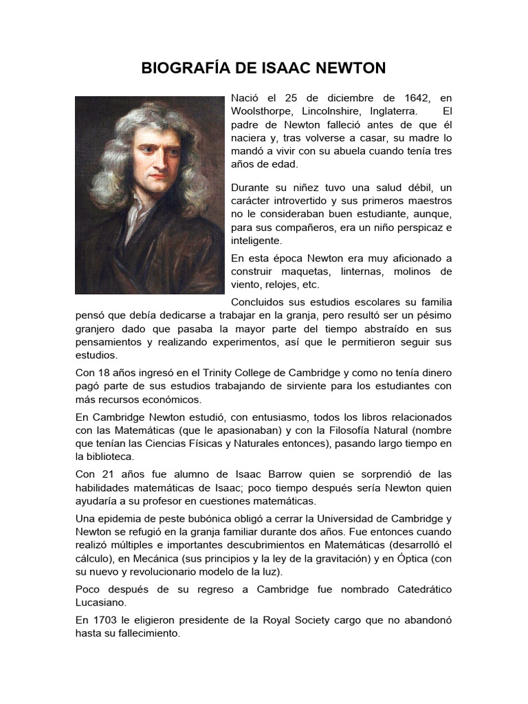 Biografía de Isaac Newton | Descargar gratis PDF | Isaac Newton | Science
